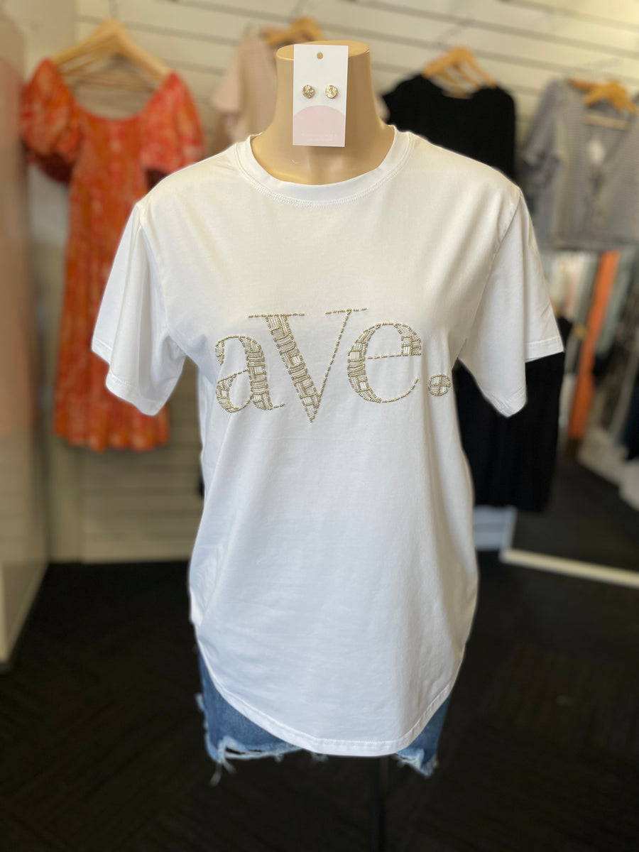 Ave Bejewelled Tee - Pale Gold White. – Rumours & Runways